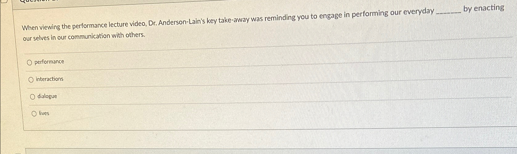Solved When viewing the performance lecture video, Dr. | Chegg.com