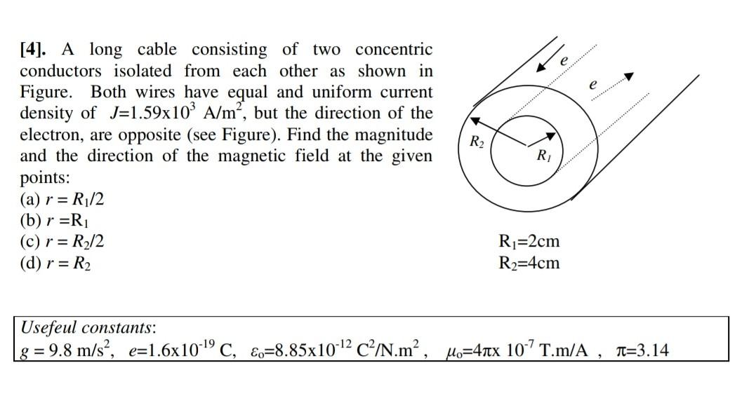 Solved [4]. A long cable consisting of two concentric | Chegg.com