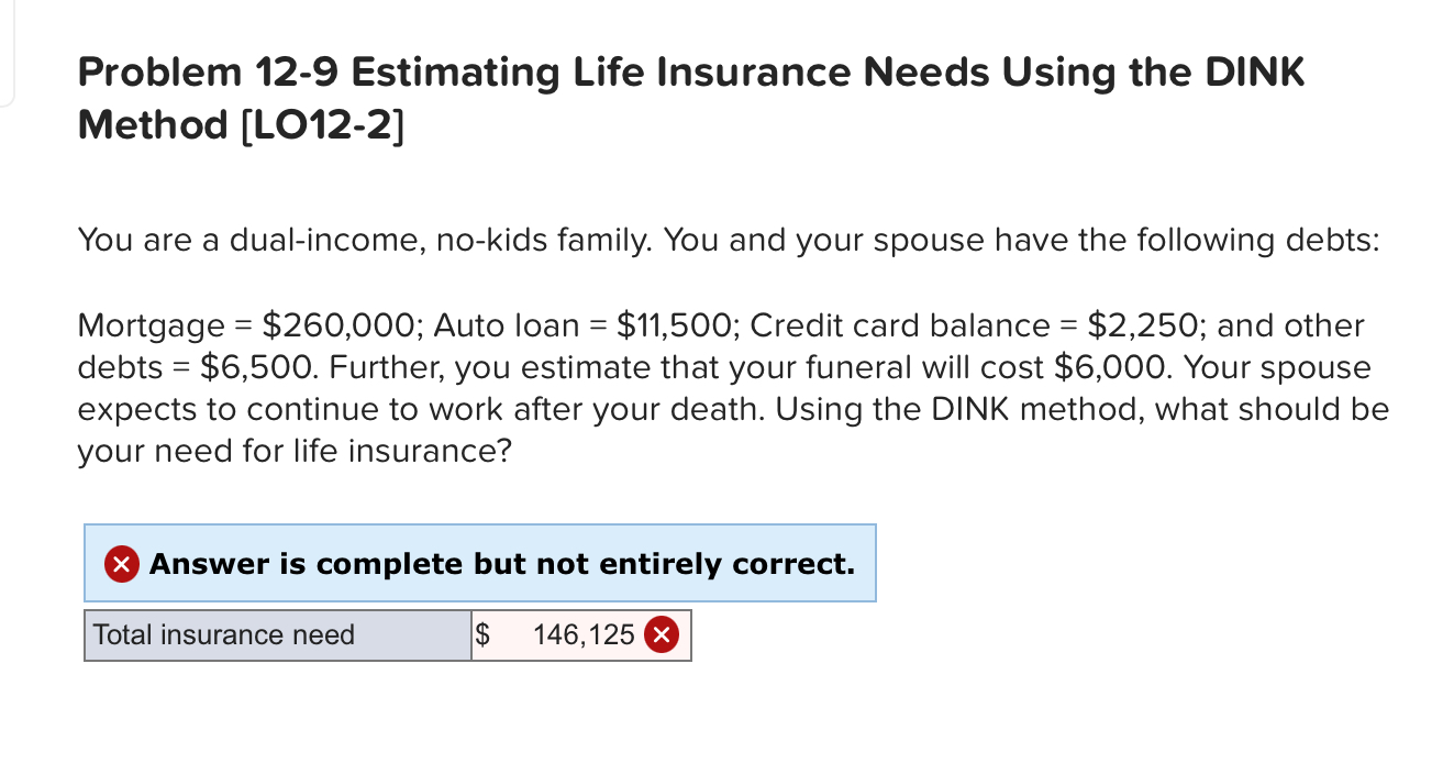 Solved Problem 12-9 ﻿Estimating Life Insurance Needs Using | Chegg.com