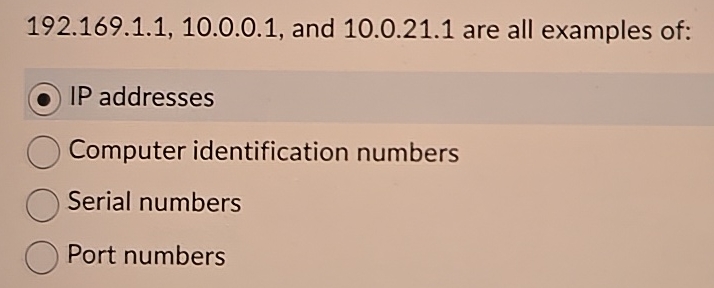 Solved 192.169.1.1, 10.0.0.1, ﻿and 10.0.21.1 ﻿are all | Chegg.com