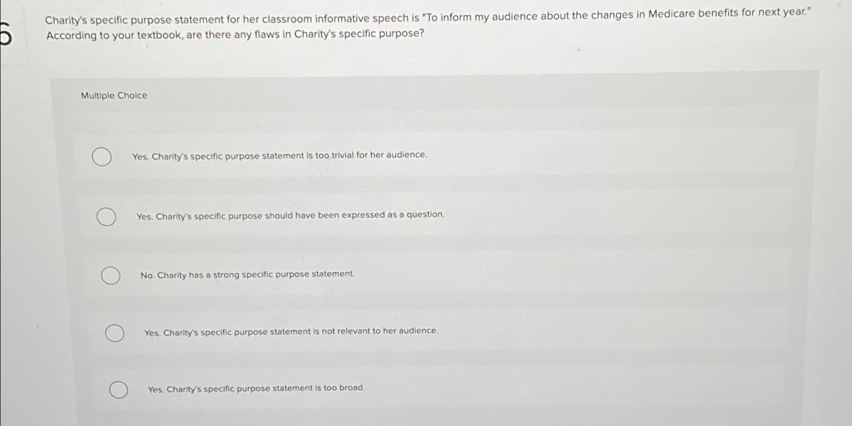 Solved Charity's specific purpose statement for her | Chegg.com