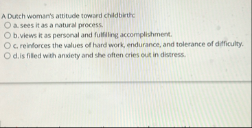 Solved A Dutch woman's attitude toward childbirth: ﻿a. | Chegg.com