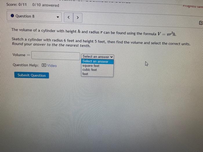 Solved The volume of a cylinder with height h and radius r | Chegg.com