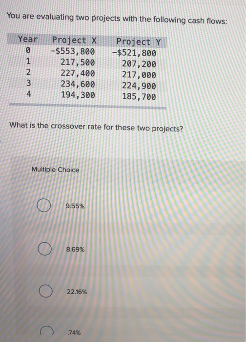 Solved You are evaluating two projects with the following | Chegg.com