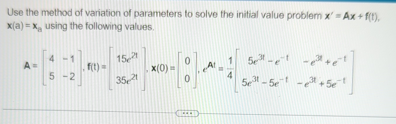 Solved Use the method of variation of parameters to solve | Chegg.com
