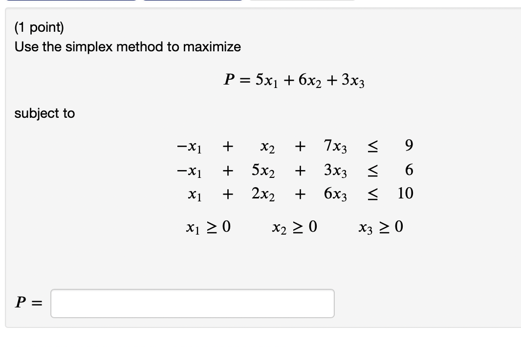 (1 ﻿point)Use the simplex method to | Chegg.com
