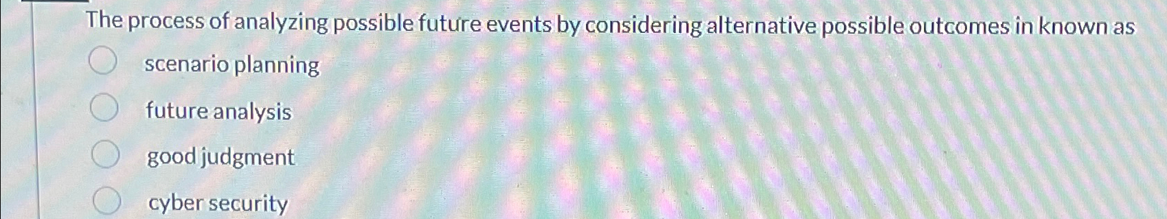 Solved The process of analyzing possible future events by | Chegg.com