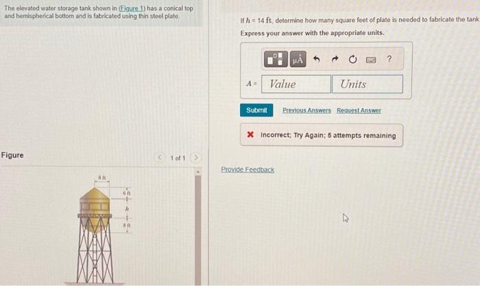Solved The elevated water storage tank shown in (Figure 1) | Chegg.com