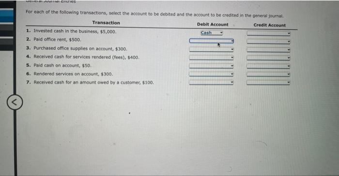 Solved For each of the following transactions, select the | Chegg.com