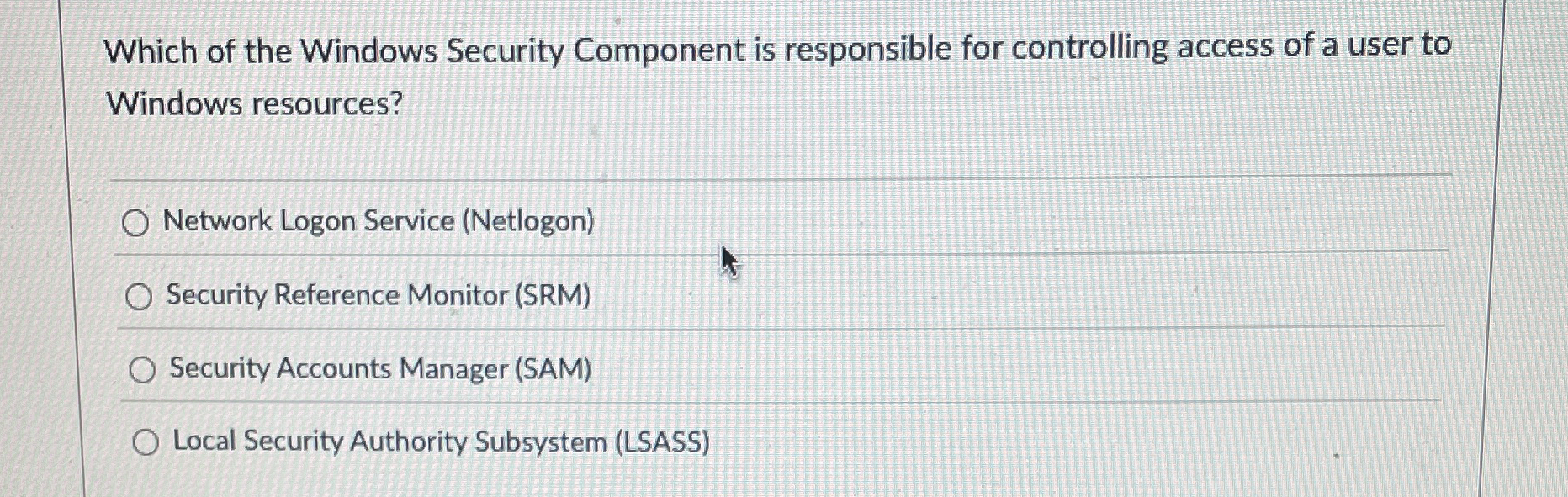 Solved Which of the Windows Security Component is | Chegg.com
