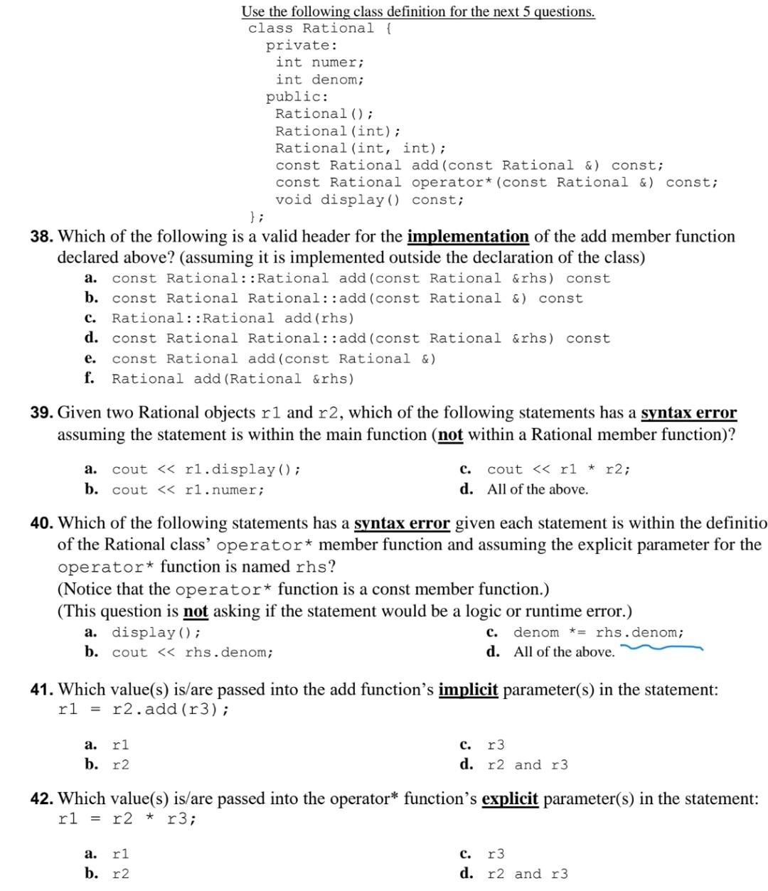 Solved Use the following class definition for the next 5 | Chegg.com