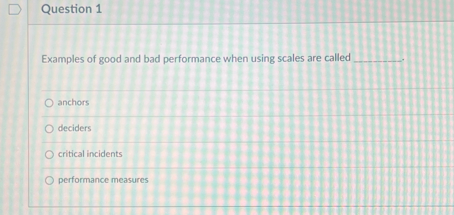 Solved Question 1Examples of good and bad performance when | Chegg.com