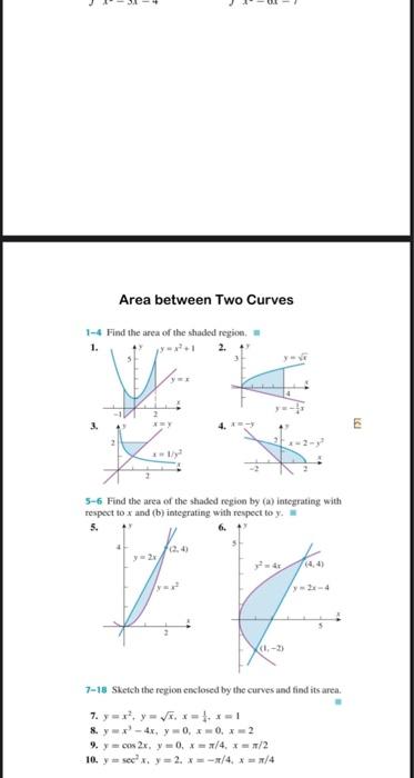 Solved Area between Two Curves 1-4 Find the area of the | Chegg.com