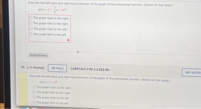 Solved Describe the left-hand and right-hand behavior of the | Chegg.com