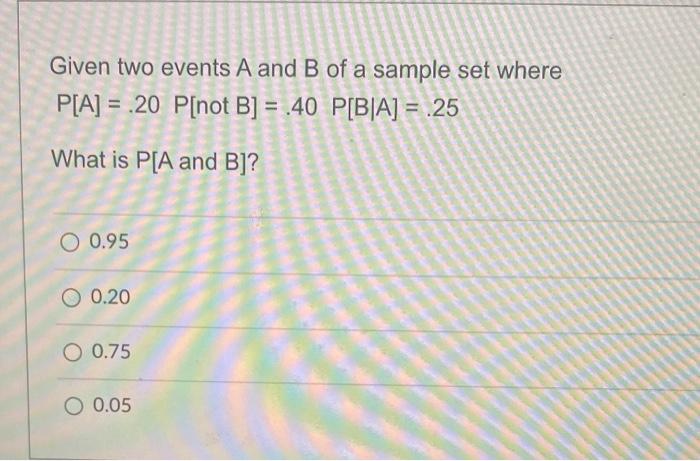 Solved Given two events A and B of a sample set where | Chegg.com