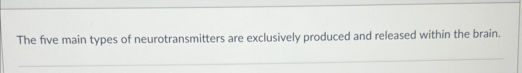 Solved The five main types of neurotransmitters are | Chegg.com