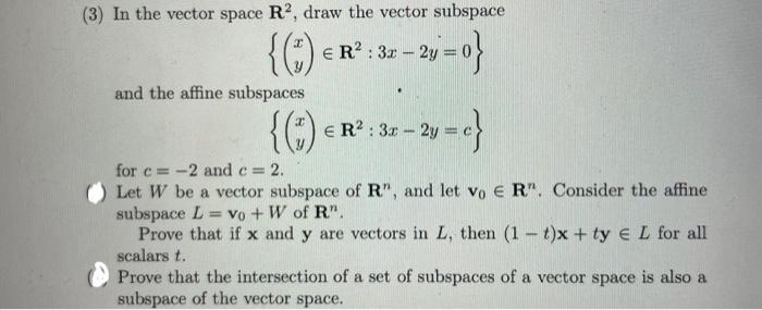 Solved (3) In the vector space R2, draw the vector subspace | Chegg.com
