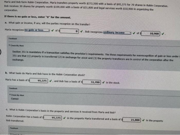 Solved Maria transfers property worth 272,500 with a basis | Chegg.com