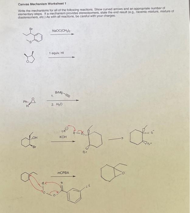 Solved Canvas Mechanism Worksheet 1 Write the mechanisms for | Chegg.com