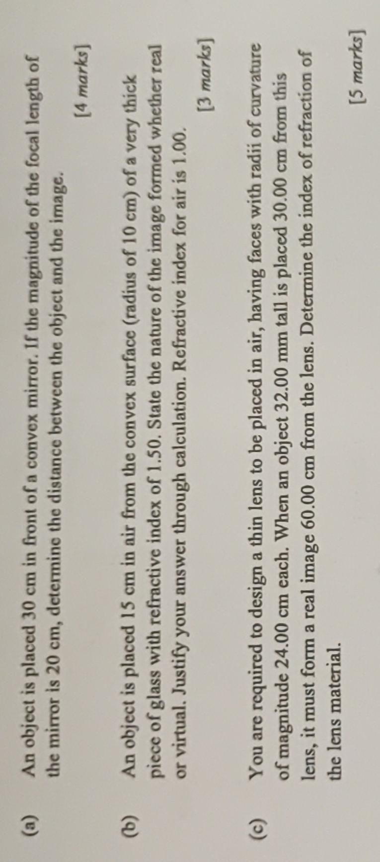 Solved (a) An object is placed 30 cm in front of a convex | Chegg.com