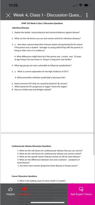 Solved CDNP 103 Week 4 Class 1 Discussign questions bectious | Chegg.com