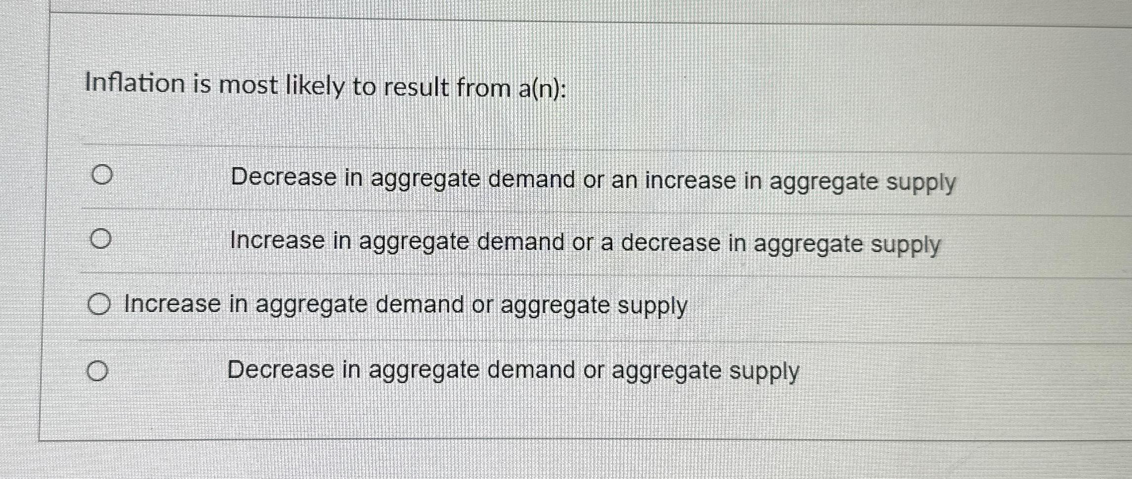 Solved Inflation is most likely to result from a(n):Decrease | Chegg.com