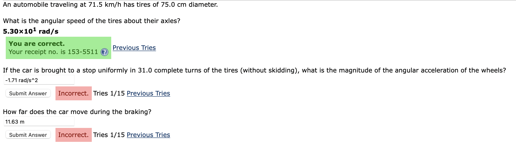Solved An automobile traveling at 71.5kmh ﻿has tires of | Chegg.com