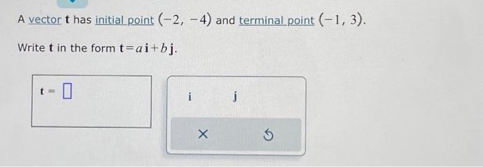 Solved A vector t has initial point (-2,-4) and terminal | Chegg.com Solved A vector t has initial point (-2,-4) and terminal | Chegg.com