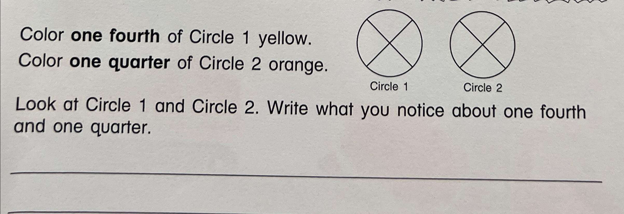 Solved Color one fourth of Circle 1 ﻿yellow. Color one | Chegg.com