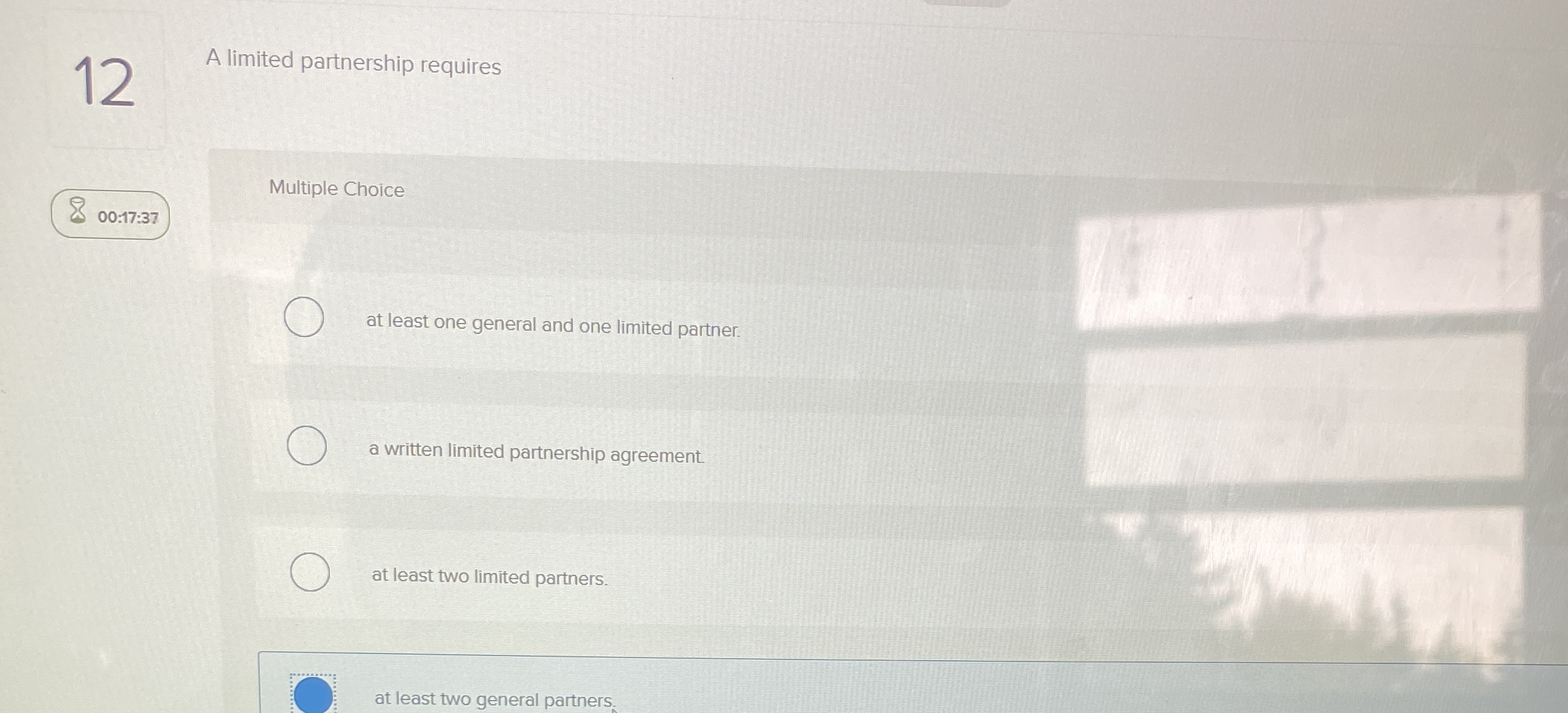 Solved A limited partnership requiresMultiple Choiceat least | Chegg.com