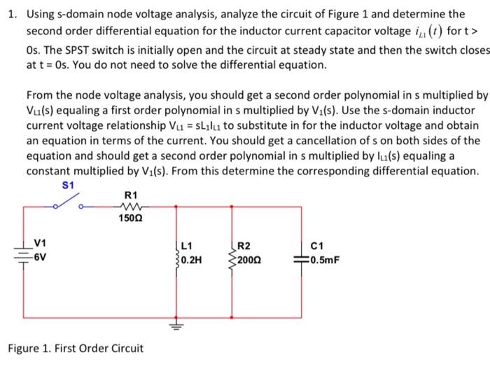 Solved 1. Using s-domain node voltage analysis, analyze the | Chegg.com