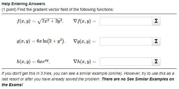 Solved Help Entering Answers (1 point) Find the gradient | Chegg.com
