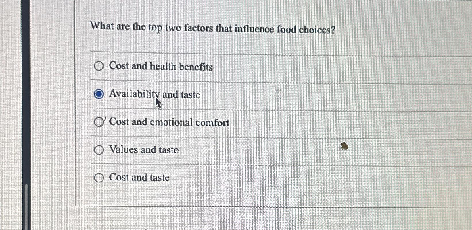 Solved What are the top two factors that influence food | Chegg.com