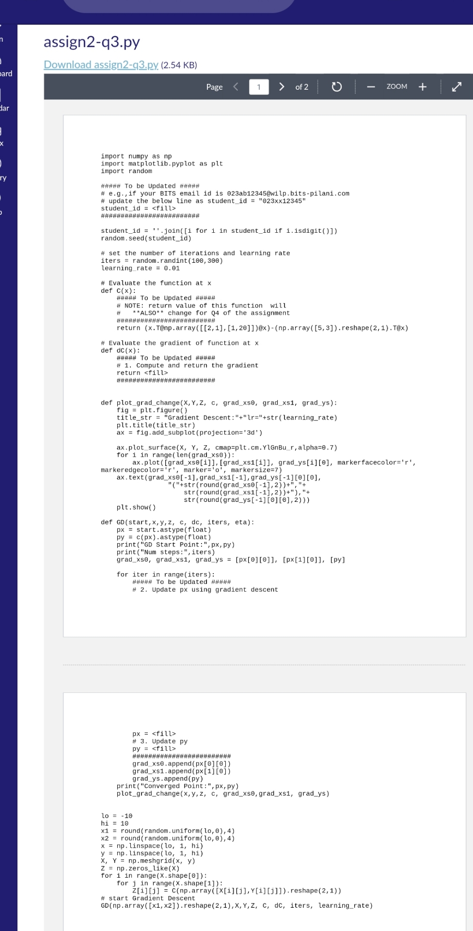 Solved Q3 ﻿gradient Descent Please Use The File ”assign2 