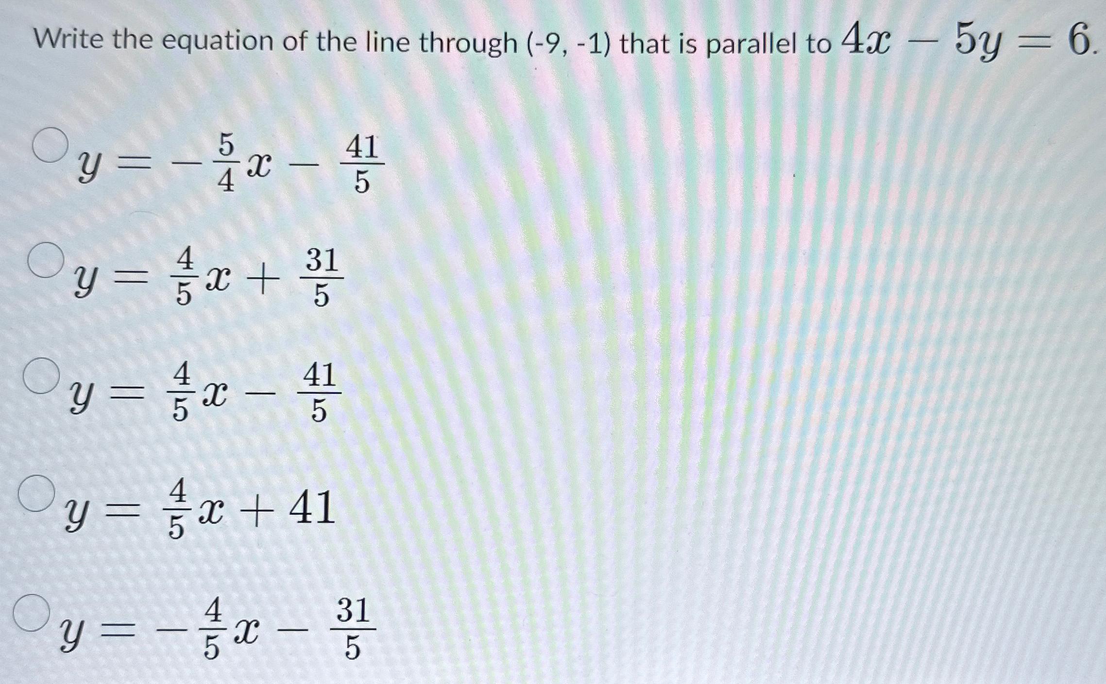 Solved Write the equation of the line through (-9,-1) ﻿that | Chegg.com