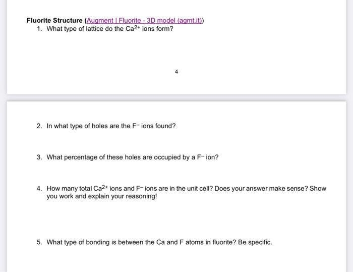 Solved Fluorite Structure (Augment Fluorite - 3D model | Chegg.com