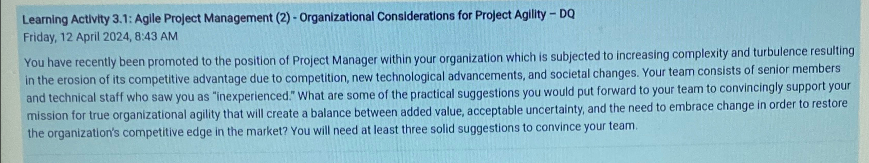 Solved Learning Activity 3.1: Agile Project Management (2) - | Chegg.com