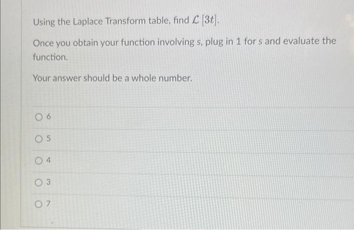 Solved Using the Laplace Transform table, find L[3t]. Once | Chegg.com