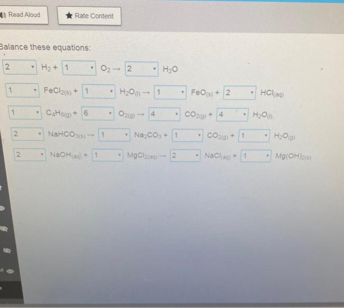 Solved Read Aloud Rate Content Balance these equations: 2 H₂ | Chegg.com