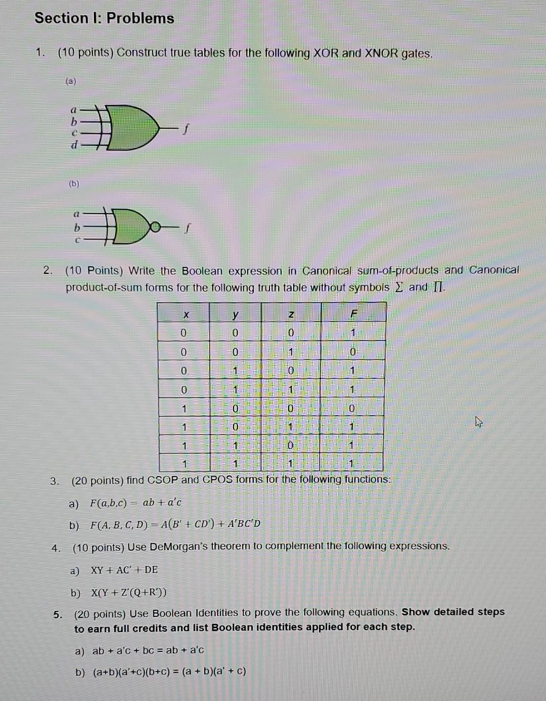 Solved 1. (10 points) Construct true tables for the | Chegg.com
