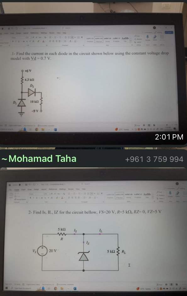 Solved 1- ﻿Find the current in each diode in the circuit | Chegg.com