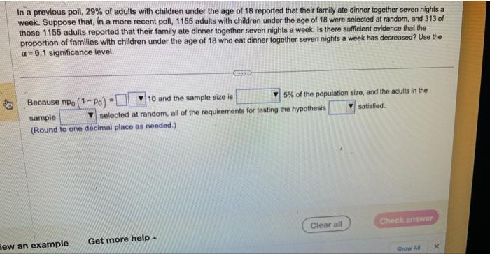 Solved In a previous poll, 29% of adults with children under | Chegg.com