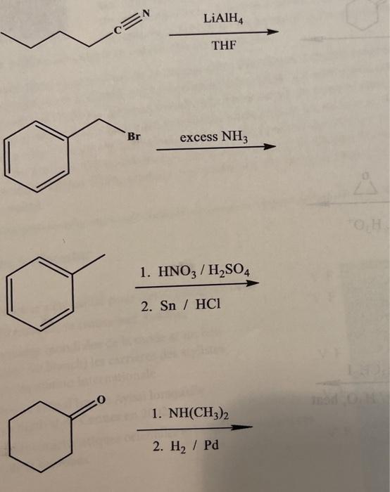 Solved LiAlH4 CEN THF Br excess NH3 1. HNO3 / H2SO4 2. Sn / | Chegg.com
