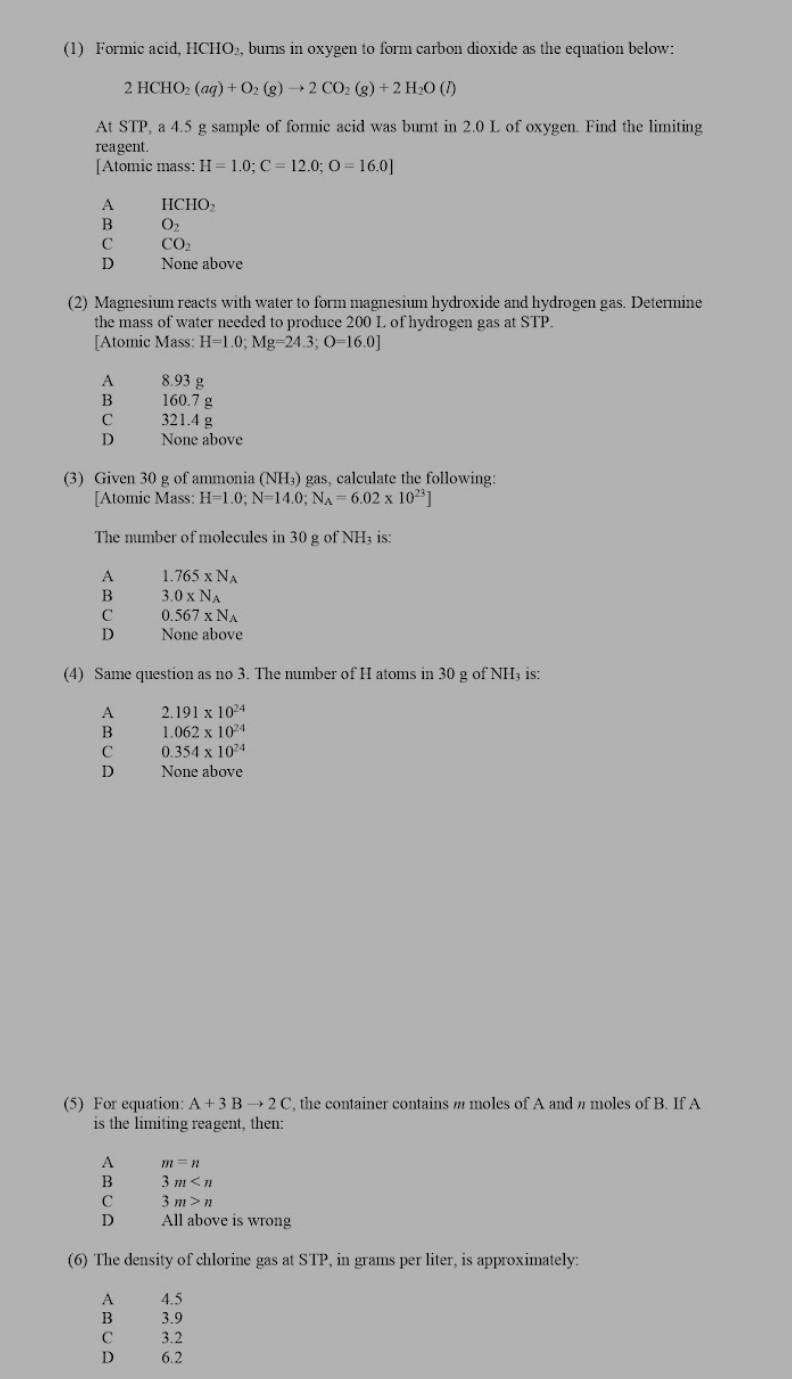Solved (1) Formic acid, HCHO, bums in oxygen to form carbon | Chegg.com