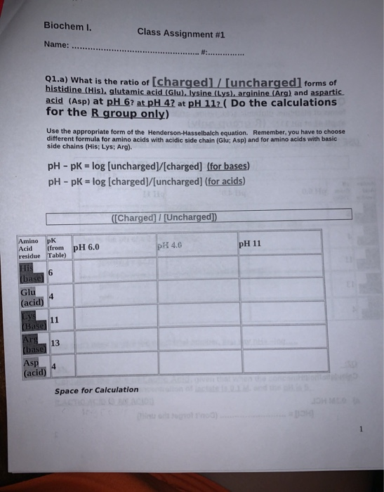 Solved Biochemi. Class Assignment #1 Name: .... Q1.a) What | Chegg.com