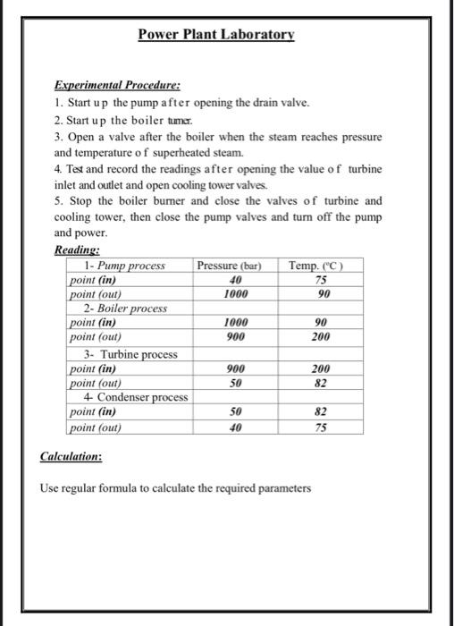 Solved Power Plant Laboratory Results: Pakpa) TCC) h (kg) | Chegg.com