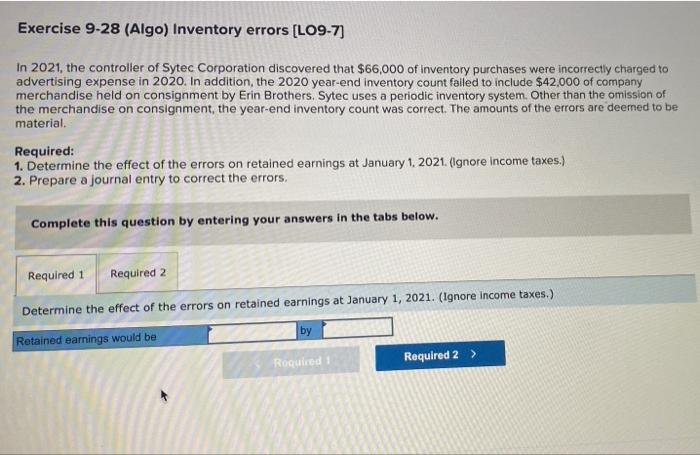 Solved Exercise 9-28 (Algo) Inventory errors [LO9-7) In | Chegg.com