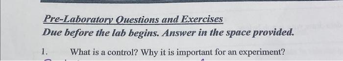 Solved Pre-Laboratory Questions and Exercises Due before the | Chegg.com