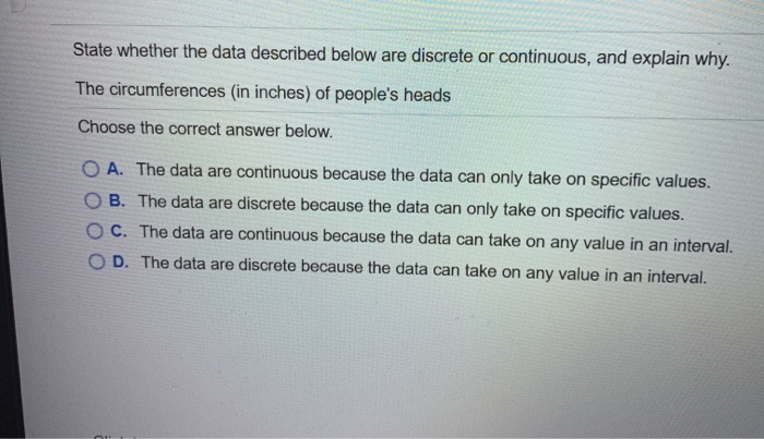 Solved State whether the data described below are discrete | Chegg.com