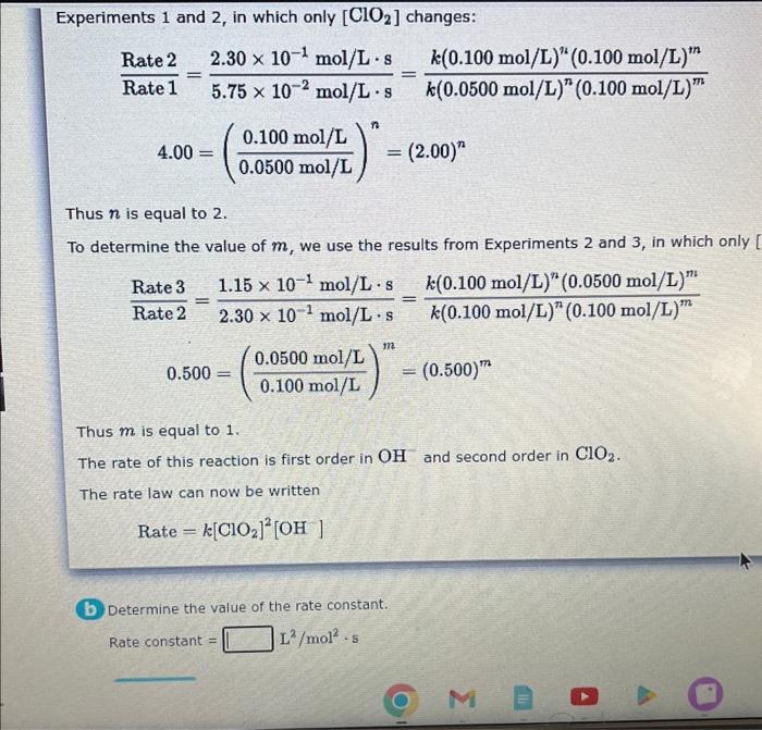 Solved Experiments 1 and 2 , in which only [ClO2] changes: | Chegg.com